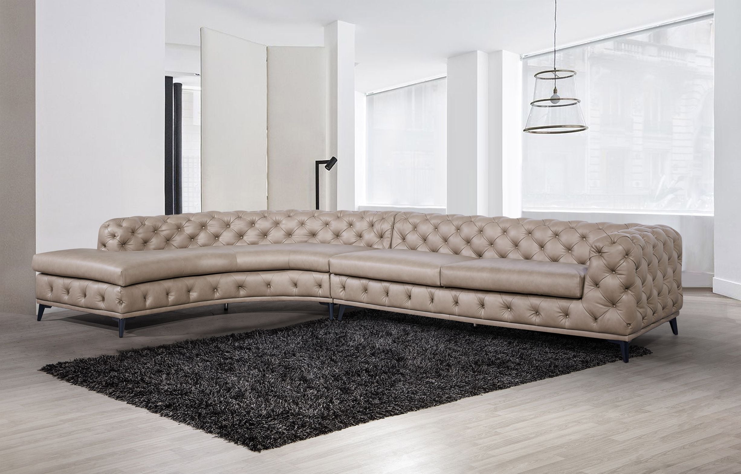 DIvani Casa Kohl - Contemporary Tan LAF Curved Shape Sectional Sofa w ...