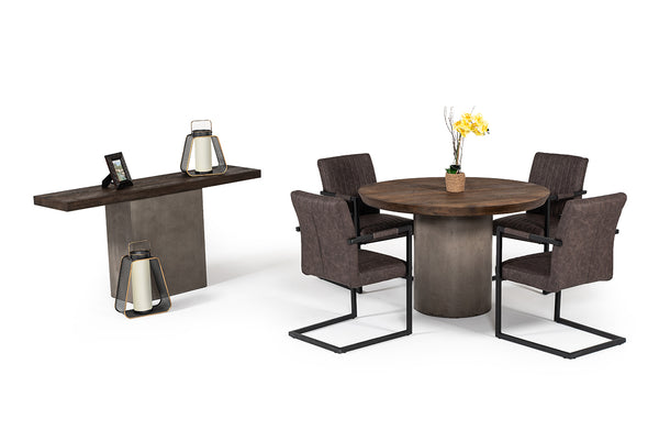 Modrest Renzo Modern Round Oak & Concrete Dining Table – 413 Wholesale